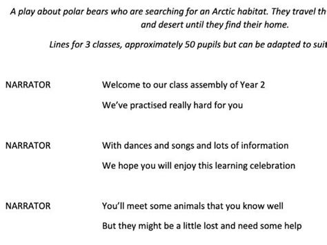 Assembly Script The Lost Polar Bears Teaching Resources