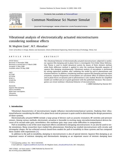 Pdf Vibrational Analysis Of Electrostatically Actuated Microstructures Considering Nonlinear