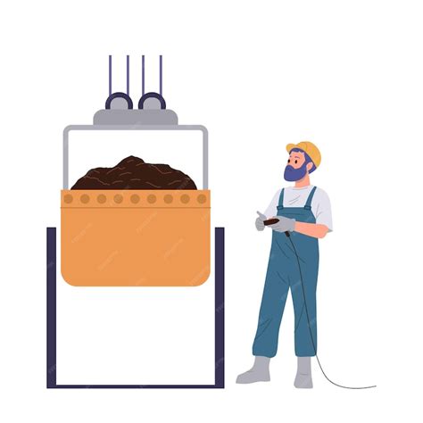 Premium Vector Miner Cartoon Character Delivering Mineral Ore With Loader Elevator Engaged In