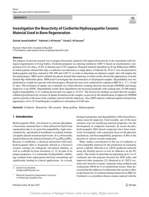 Investigation The Bioactivity Of Cordieritehydroxyapatite Ceramic