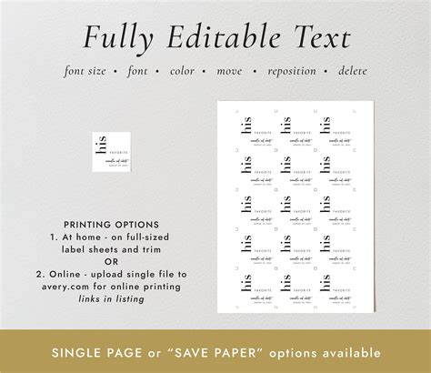 His And Hers Labels Her Favorite His Favorite Favor Labels Wedding