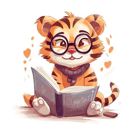 Premium Vector Cartoon Tiger Character Reading Book Illustration