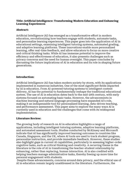 Artificial Intelligence Transforming Modern Education And Enhancing Learning Experiences Pdf