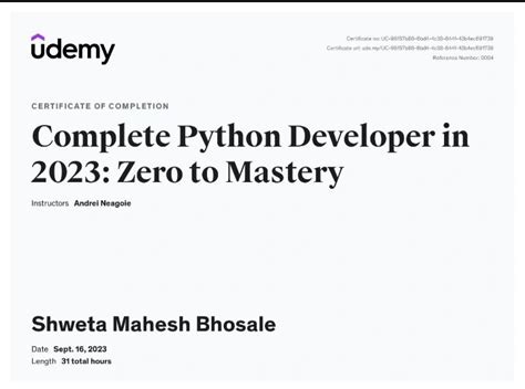 shweta bhosale on linkedin pythoncertification udemylearning