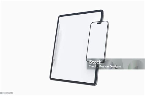 사실적인 현대 태블릿 연필 및 스마트 폰 디지털 장치 모형 전면 뷰는 배경에 고립 된 빈 화면입니다 Ui Ux 앱 및 웹 사이트 프레젠테이션을 위한 기술 빈 디스플레이