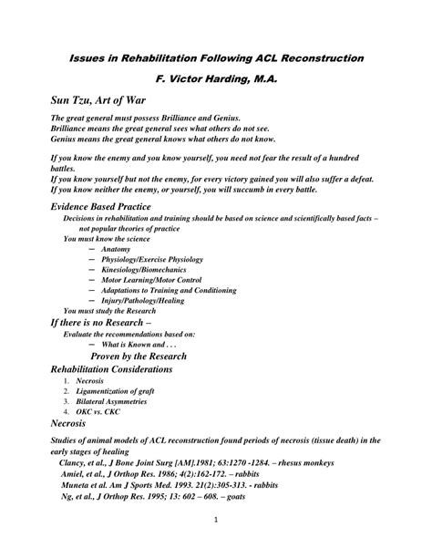 Pdf Issues In Rehabilitation Following Acl Reconstruction Proven By The Research