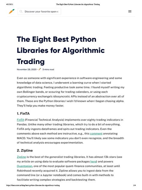 The Eight Best Python Libraries For Algorithmic Trading Pdf