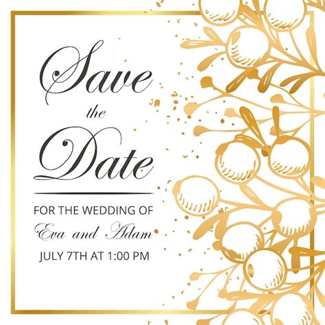 Элегантный свадебный пригласительный билет с листьями Премиум вектор