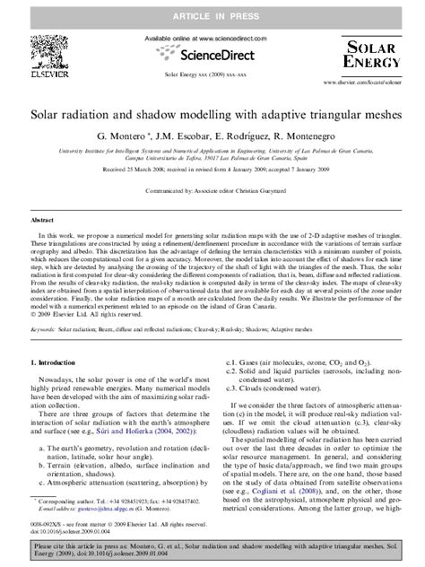pdf solar radiation and shadow modelling with adaptive triangular meshes