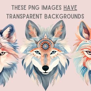 Watercolour Boho Tribal Wolf Clipart Pastel Wolves Graphic Png Digital