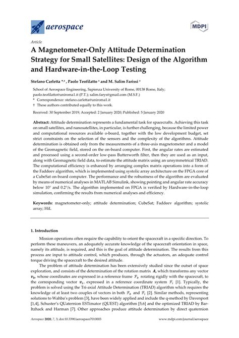Pdf A Magnetometer Only Attitude Determination Strategy For Small