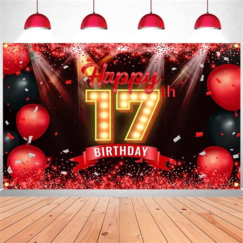 Black And Red Happy 17th Birthday Banner Backdrop 17th