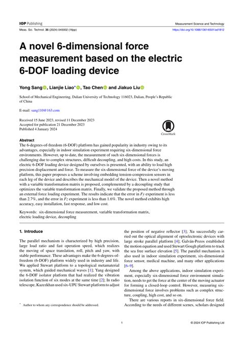 A Novel 6 Dimensional Force Measurement Based On The Electric 6 Dof Loading Device