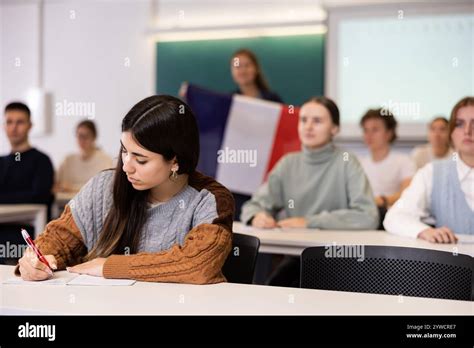 Geography Lesson In School Class Teacher Talks About France Holding