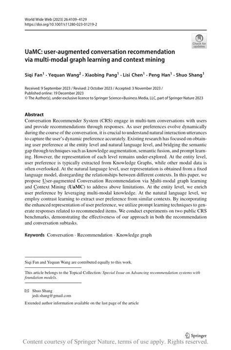 Uamc User Augmented Conversation Recommendation Via Multi Modal Graph Learning And Context Mining