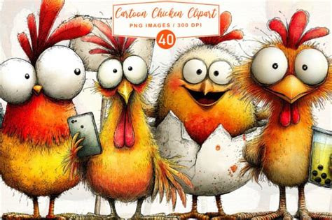Funny Cartoon Chicken Clipart Graphic By Breezylane · Creative Fabrica