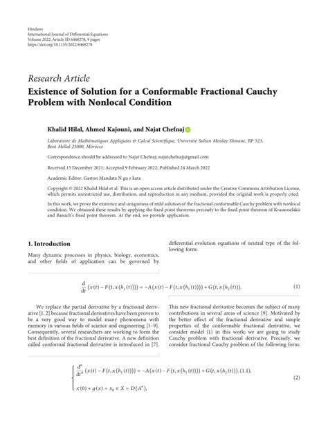 Pdf Existence Of Solution For A Conformable Fractional Cauchy Problem