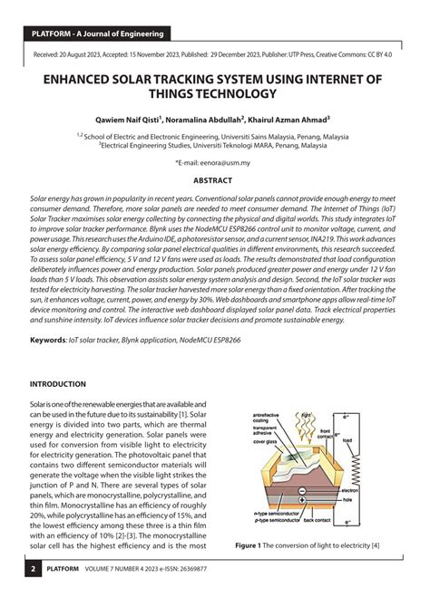 Pdf Enhanced Solar Tracking System Using Internet Of Things Technology