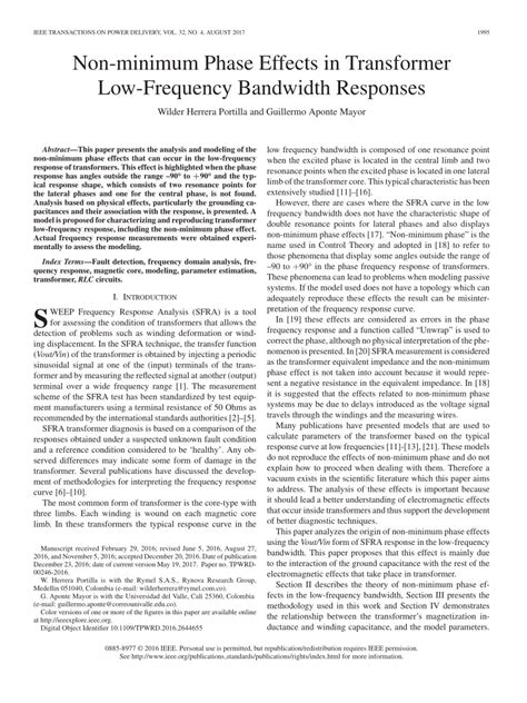 Pdf Non Minimum Phase Effects In Transformer Low Frequency Bandwidth Responses