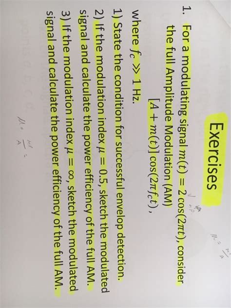 Solved Exercises For A Modulating Signal M T Chegg