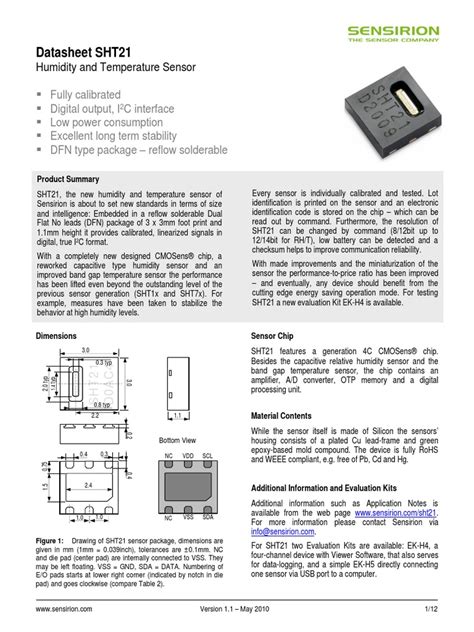 Datasheet Humidity Sensor Sht21 Pdf Transmission Control Protocol