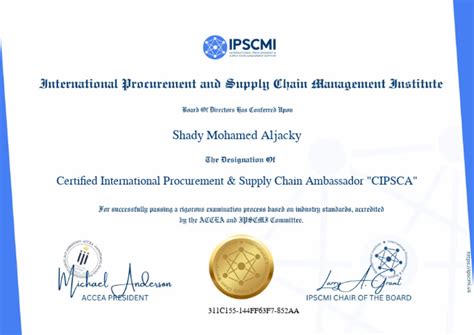 Ipscmi Certificate Certified International Procurement Supply Chain Ambassador Cipsca Shady