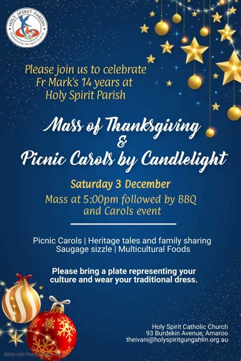 Mass Of Thanksgiving And Picnic Carols Holy Spirit Catholic Parish