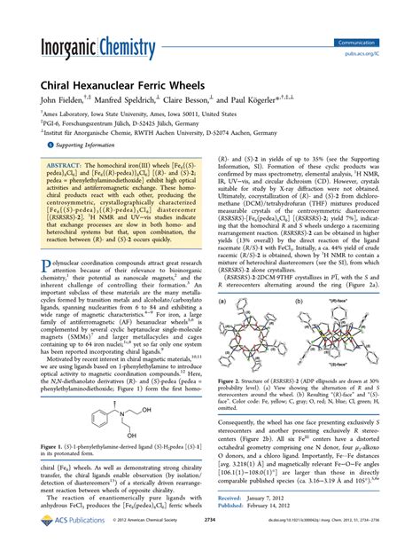 Pdf Chiral Hexanuclear Ferric Wheels