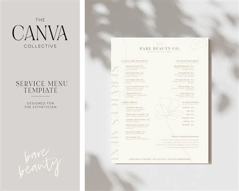 Editable Esthetician Service Menu Template Spa And Skincare Price List