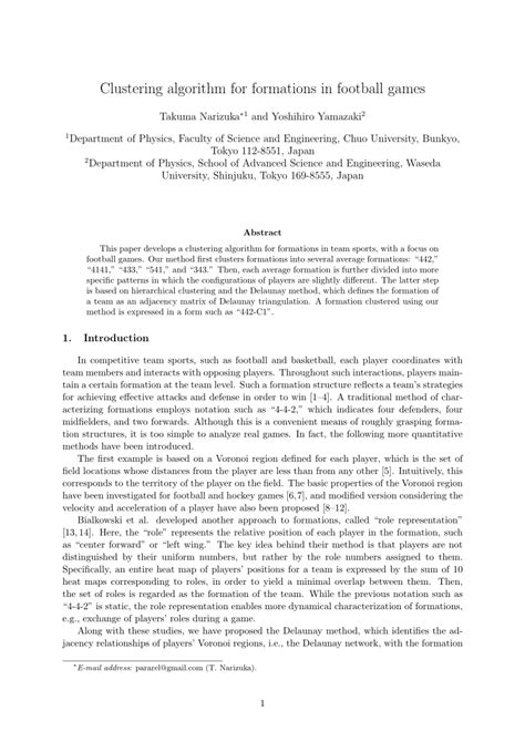 pdf clustering algorithm for formations in football games