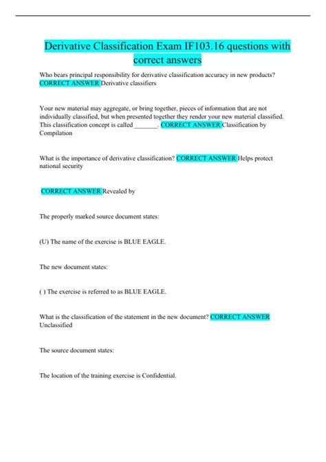 Derivative Classification Exam If103 16 Questions With Correct Answers Derivative