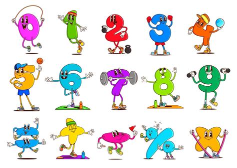 Math Number Groovy Characters Do Sport Exercises 62631003 Vector Art At Vecteezy