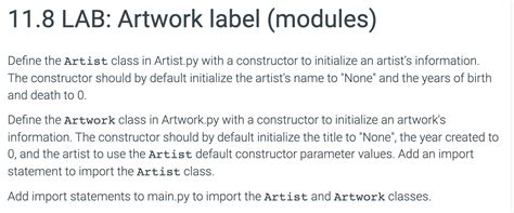 Solved 118 Lab Artwork Label Modules Define The Artist