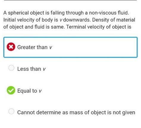 A Spherical Object Is Falling Through A Non Viscous Fluid Initial Veloci