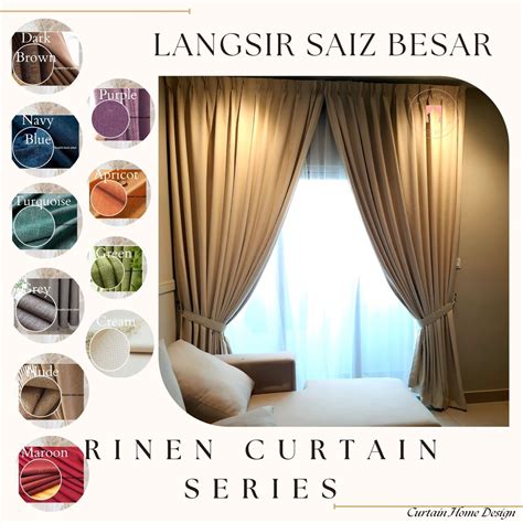 LTD LINEN COTTON Langsir Saiz Besar Sesuai Untuk Sliding Door Window Ready Stok Siap Jahit