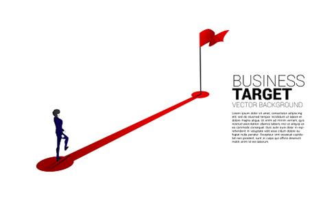 목표에서 붉은 깃발로가는 길을 걷는 사업가의 실루엣 성공에 경력과 사업을 시작할 준비가 된 사람들의 개념 개념에 대한 스톡 벡터 아트 및 기타 이미지 Istock