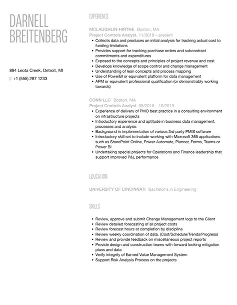 Project Controls Analyst Resume Samples Velvet Jobs