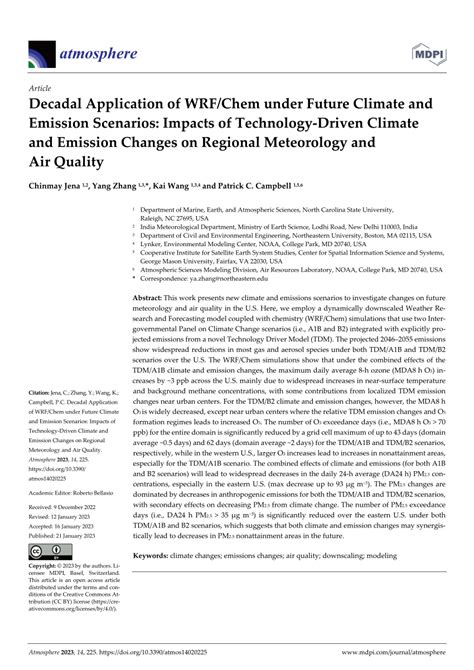 Pdf Decadal Application Of Wrfchem Under Future Climate And Emission Scenarios Impacts Of