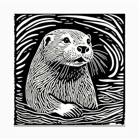 Otter Linocut Canvas Print Linocut Art Linocut Prints Art Woodcut Art