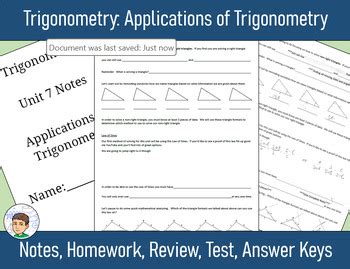 Trigonometry Unit Applications Of Trig Notes Homework Review Answers