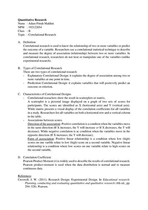 Summary Correlational Research Quantitative Research Quantitative