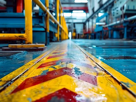 Brightly Colored Factory Floor Warning Sign Alerting Workers To