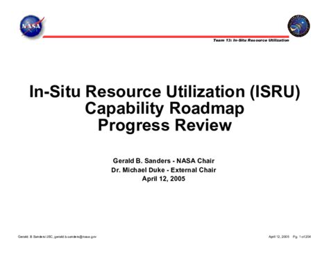 Pdf In Situ Resource Utilization Isru Capability Roadmap Progress