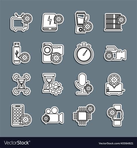 Set Line Smartwatch Setting Toaster Video Camera Vector Image