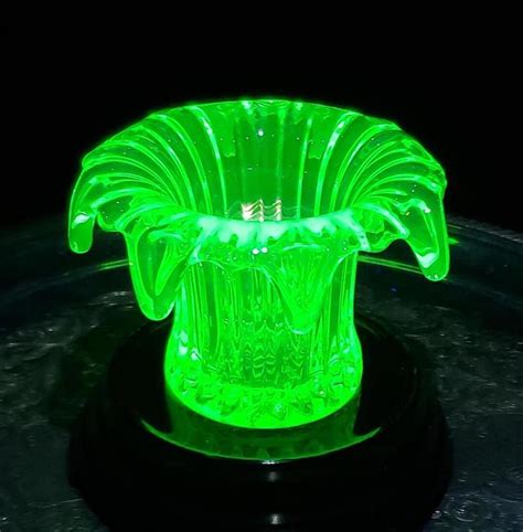Antique Sowerby Glass Htf Iris Vase In Uranium Glass 1930s Decor English Glass Art Deco