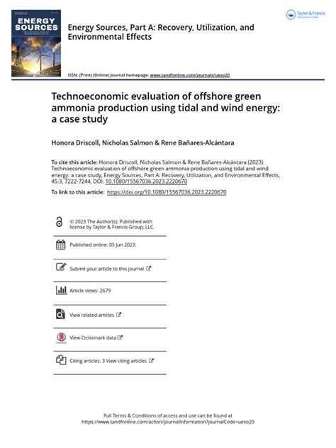 Technoeconomic Evaluation Of Offshore Green Ammonia Production Using