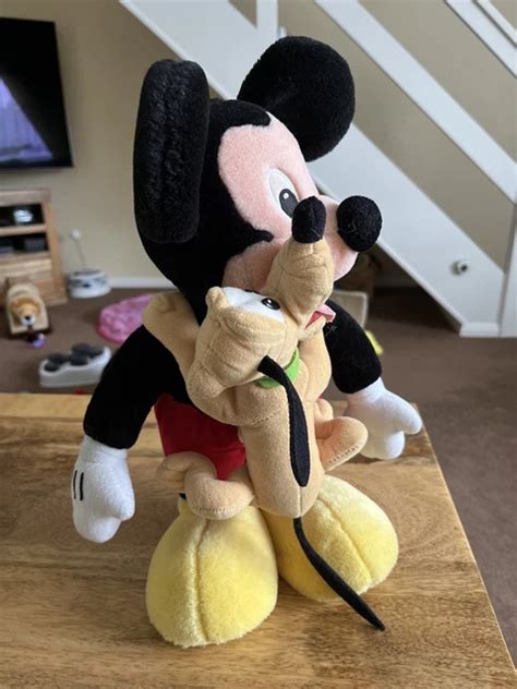 Disney Mickey Mouse Holding Pluto Disneyland Paris Resort Plush Soft