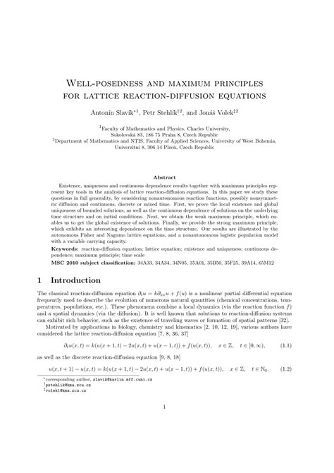 Pdf Well Posedness And Maximum Principles For Lattice Reaction Diffusion Equations