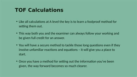 A Level Chemistry Calculation Shot Tof Teaching Resources