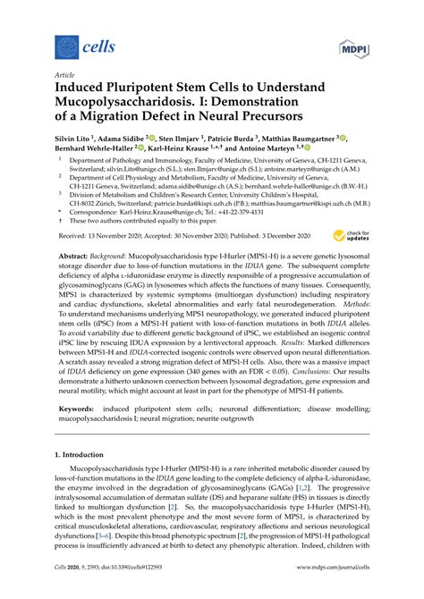 Induced Pluripotent Stem Cells To Understand Mucopolysaccharidosis I